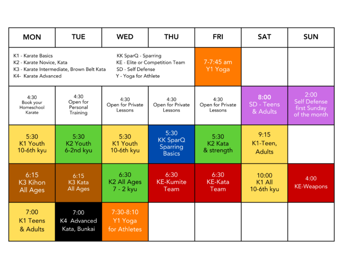 Schedule | Triangle's Best Karate